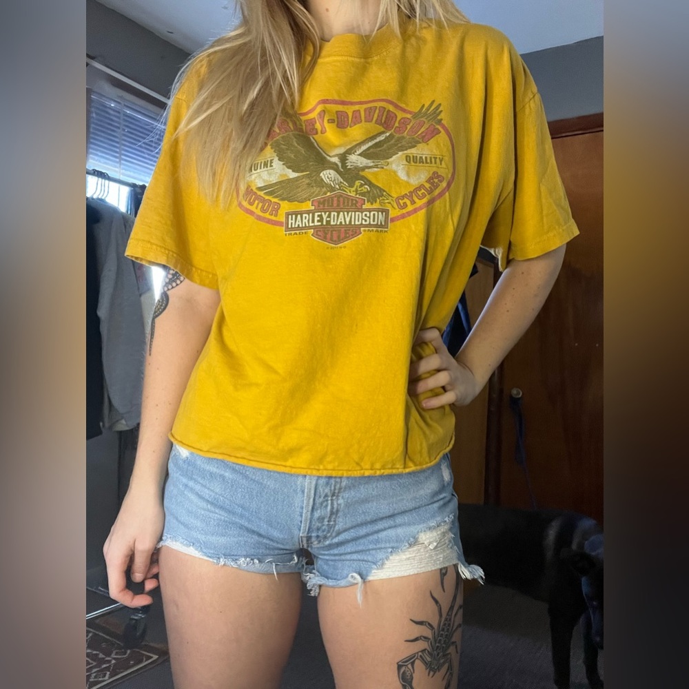 Harley Davidson Vintage Yellow Crop Biker Tee - Gem